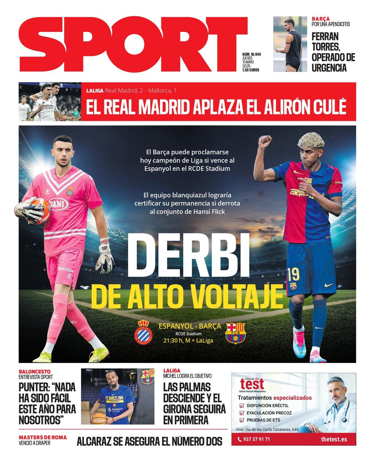 Comunicación | La portada de SPORT de hoy jueves, 15 de mayo de 2025
