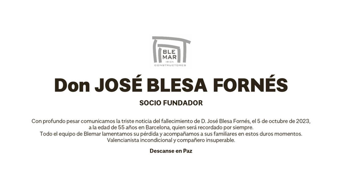 Esquela José Blesa Fornés.