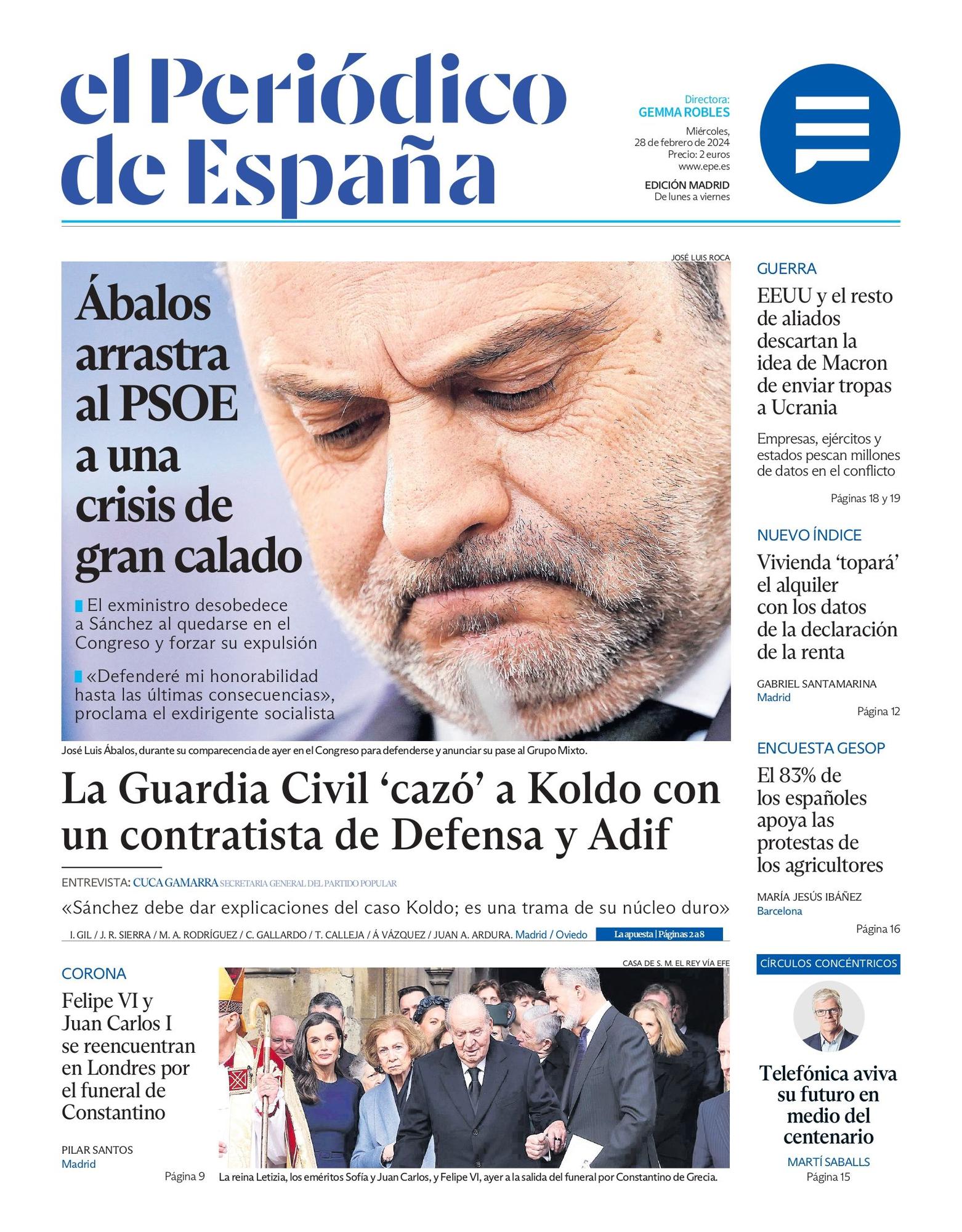 Portada de EL PERIÓDICO DE ESPAÑA del miércoles 28 de febrero del 2024