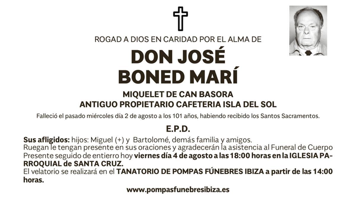 Esquela José Boned Marí - Diario de Ibiza