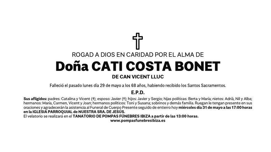 Esquela Cati Costa Bonet - Diario de Ibiza