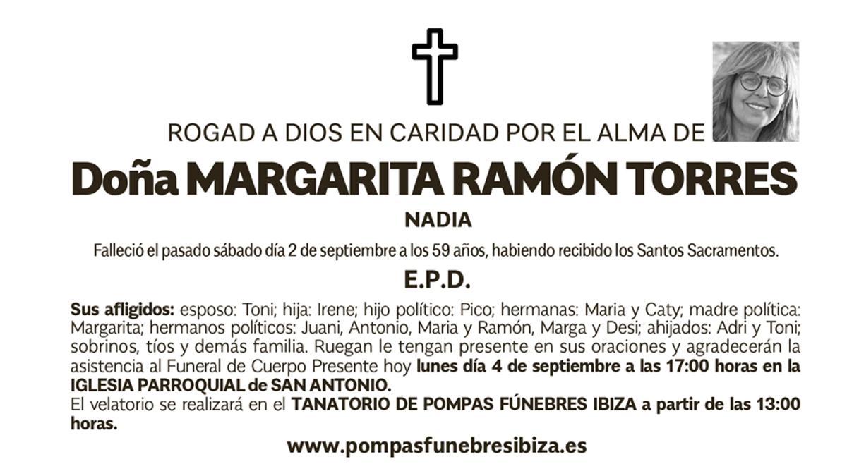 Esquela Margarita Ramón Torres - Diario de Ibiza