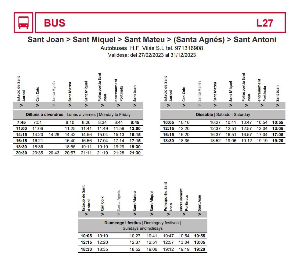 L27, la nueva línea de autobús para conectar Sant Joan con Sant Miquel ...