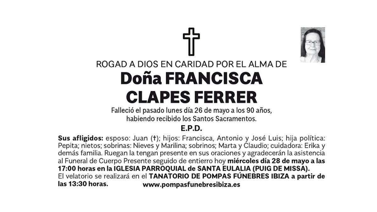 Esquela Francisca Clapés Ferrer
