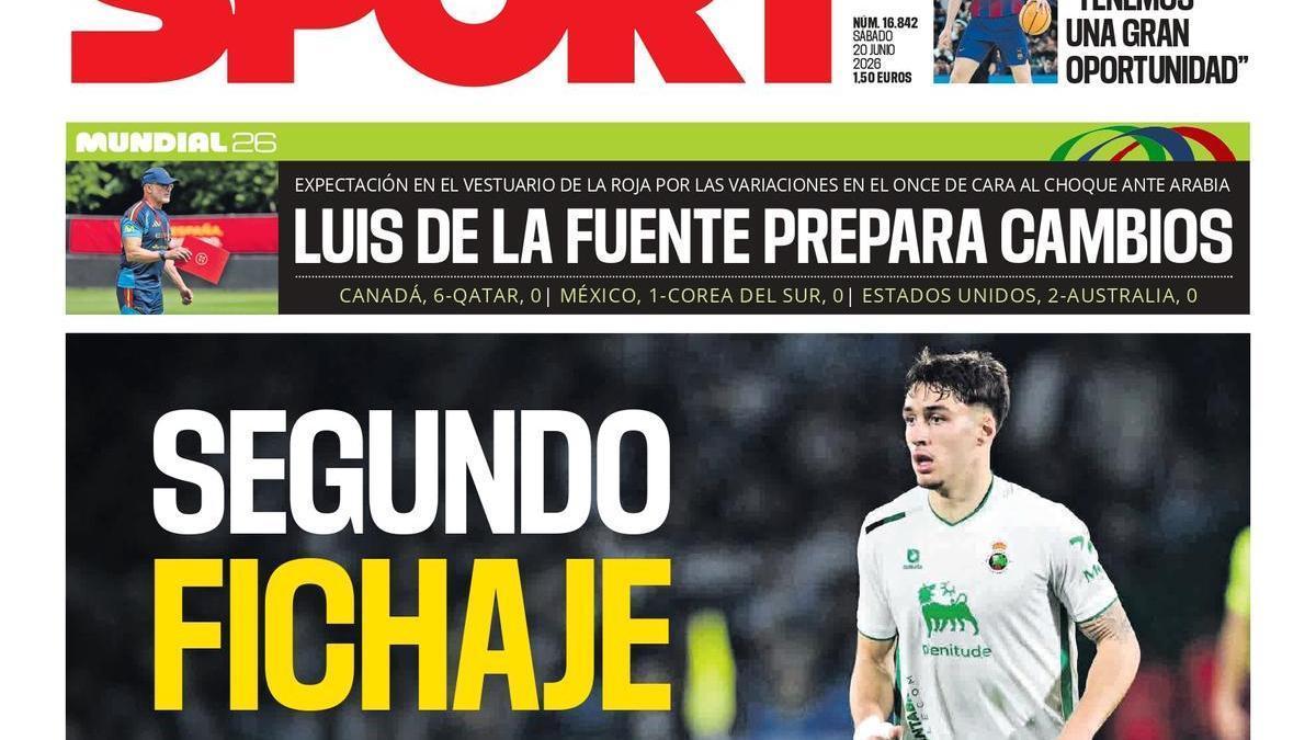 Comunicación | La portada de SPORT de hoy sábado, 20 de junio de 2026