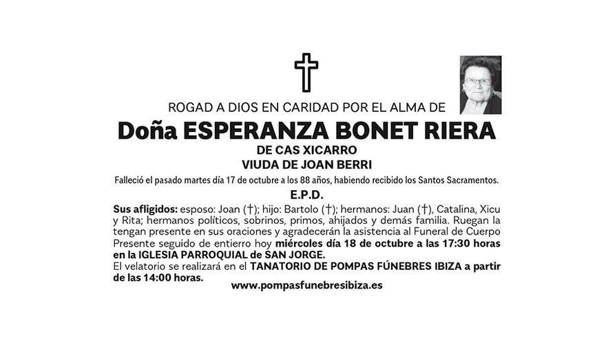 Esquela Esperanza Bonet Riera - Diario de Ibiza