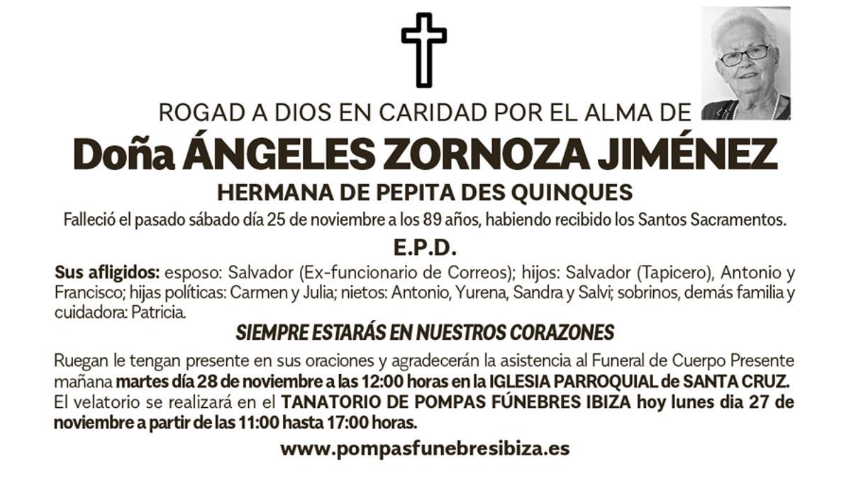 Esquela Ángeles Zornoza Jiménez - Diario de Ibiza
