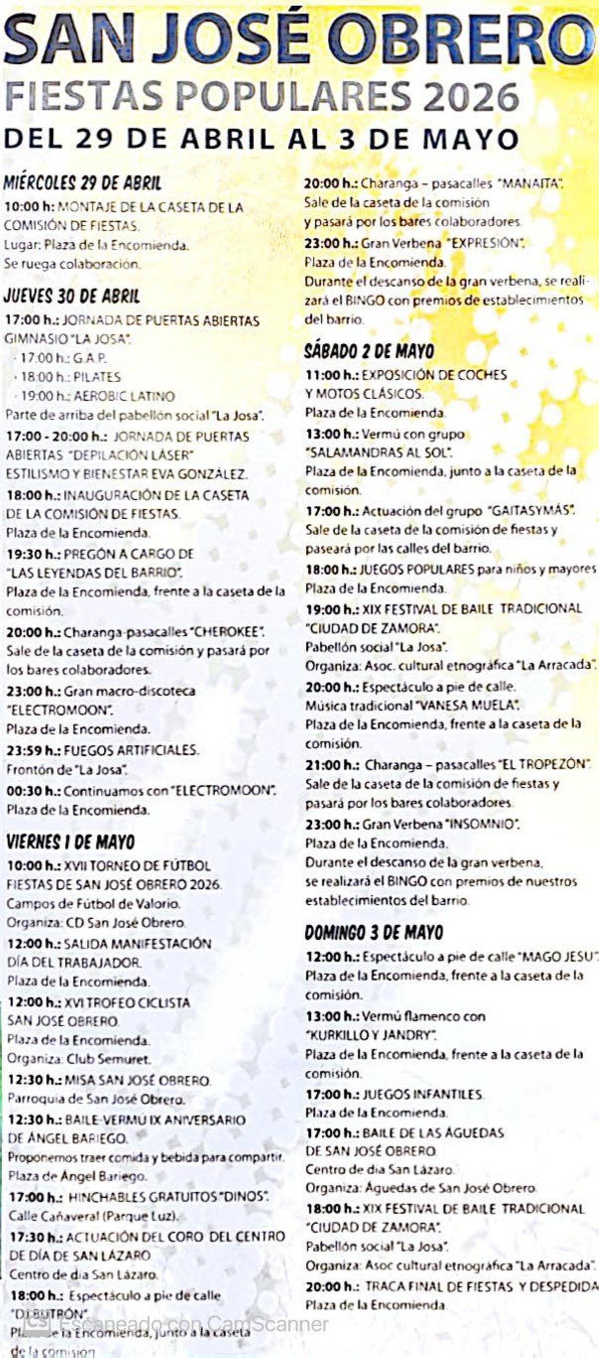 Fiestas de San José Obrero, Zamora, 2026