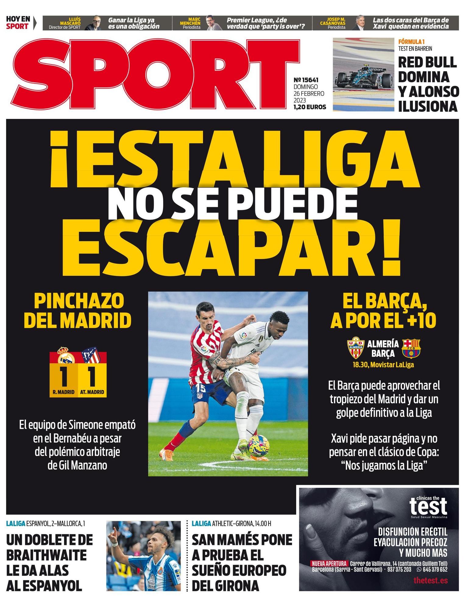 Esta es la portada de SPORT, hoy domingo 26 de febrero de 2023