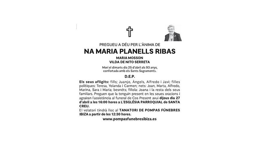 Esquela de doña Maria Planells Ribas - Diario de Ibiza
