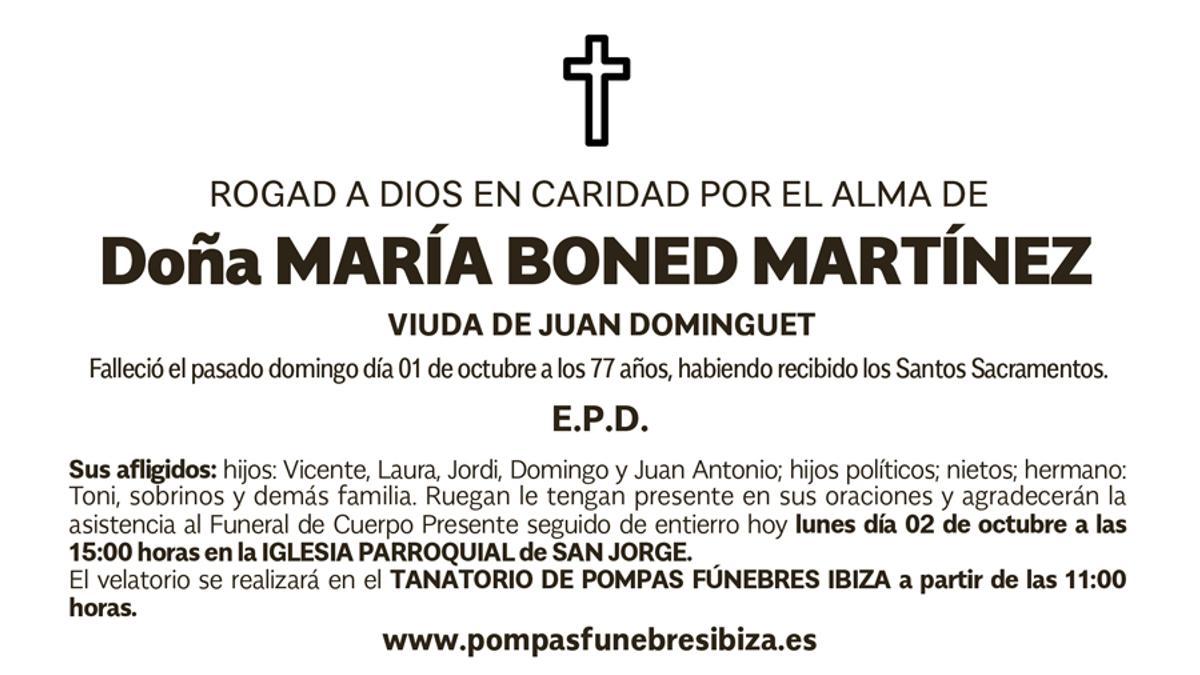 Esquela María Boned Martínez - Diario de Ibiza