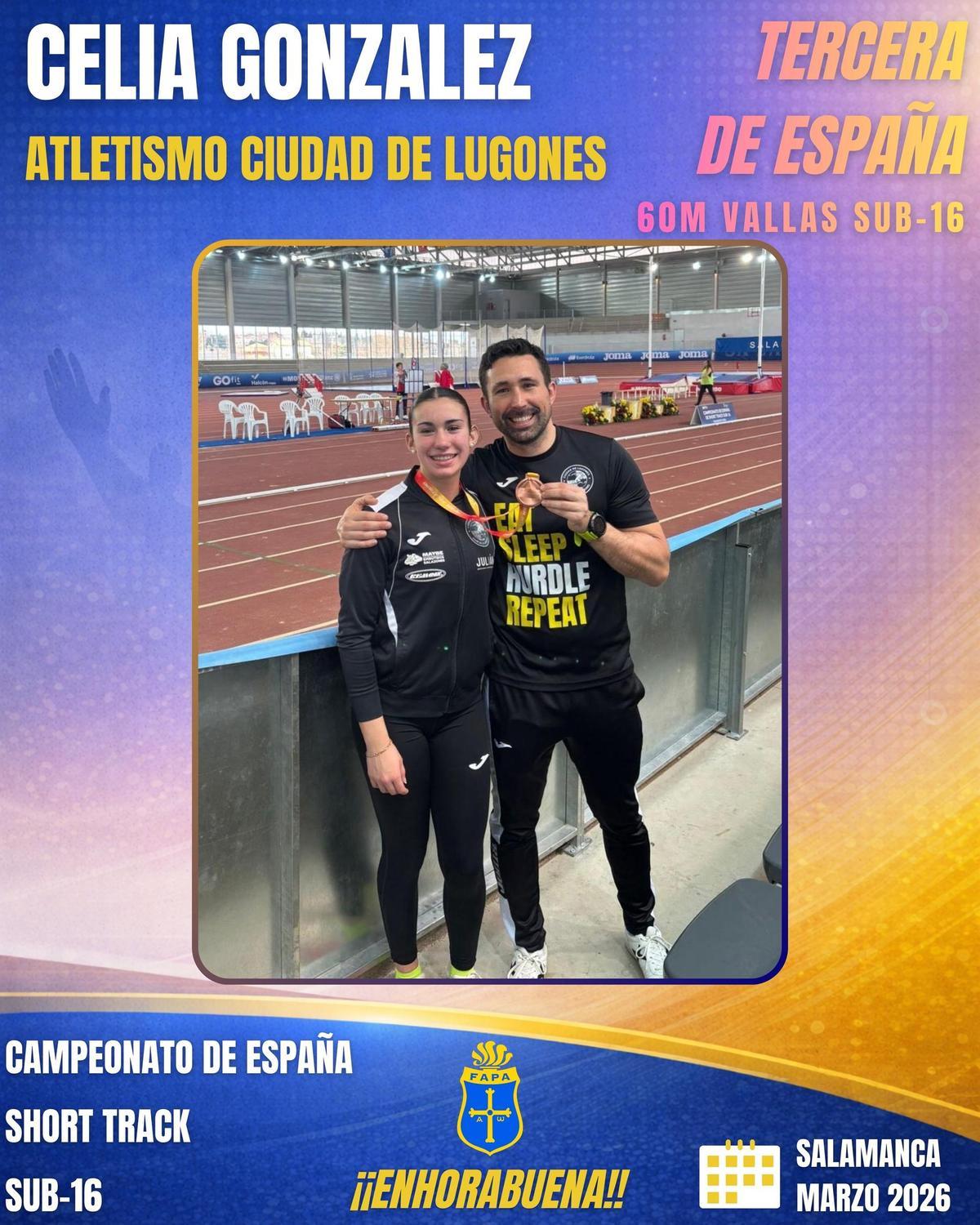 Celia González, del Ciudad de Lugones, bronce nacional sub-16 en 60 vallas