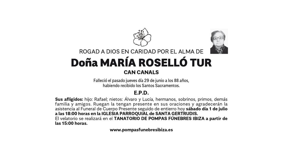 Esquela María Roselló Tur - Diario de Ibiza