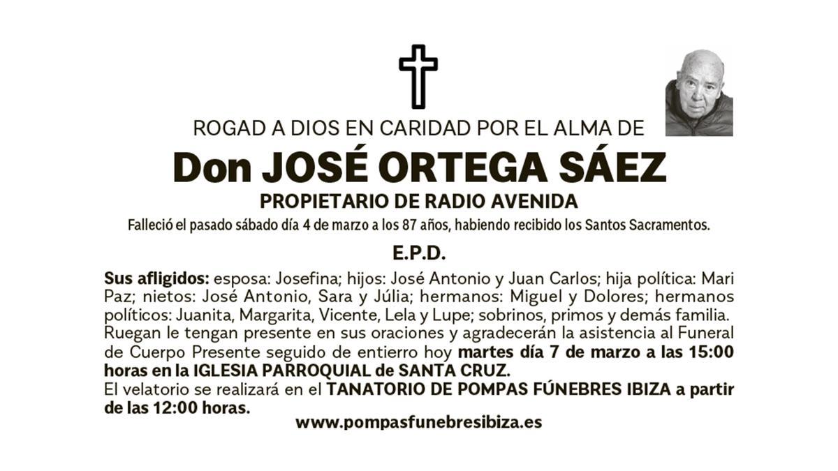 Esquela José Ortega Sáez - Diario de Ibiza