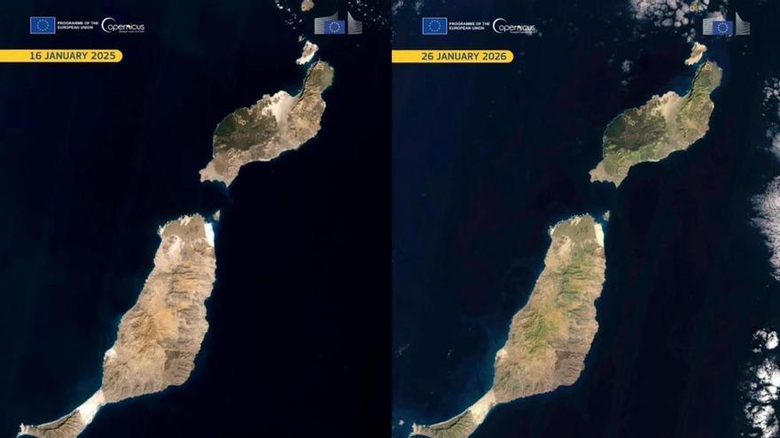 Un satélite europeo muestra cómo las lluvias tiñen de verde Lanzarote y ...