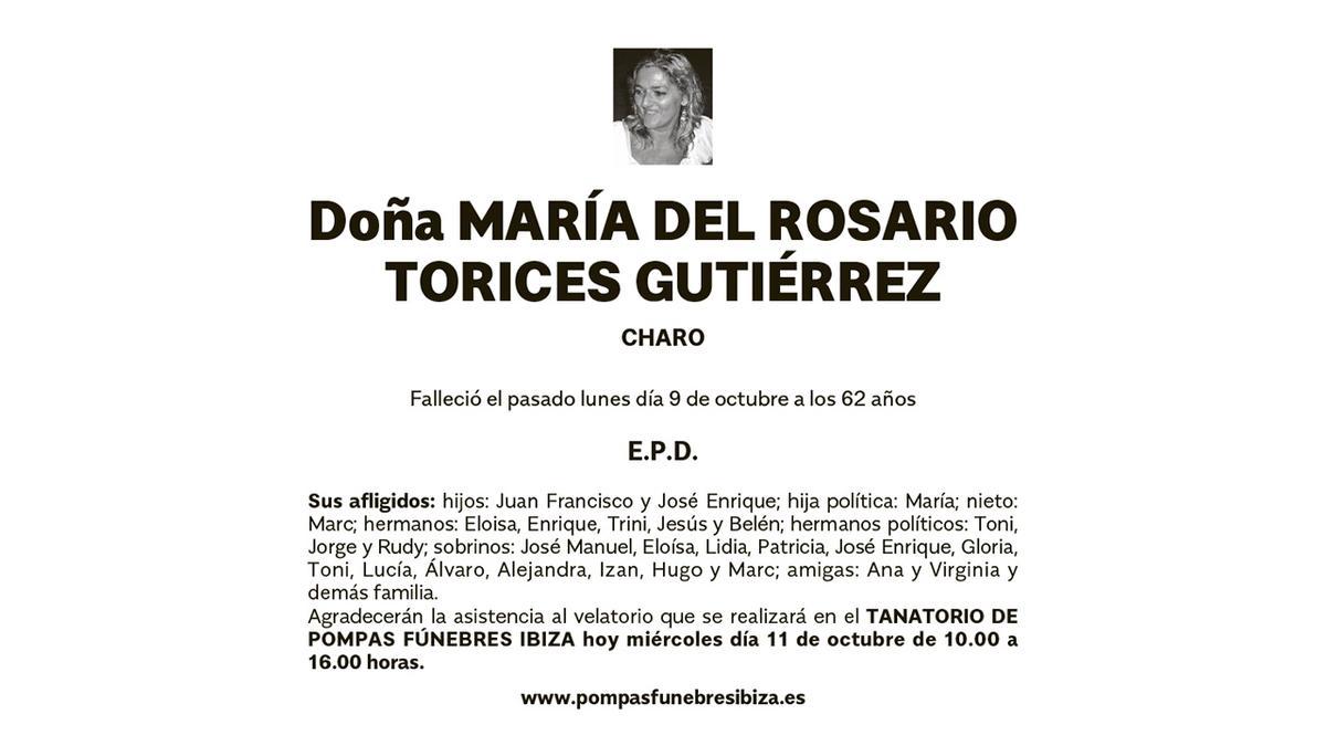 Esquela María del Rosario Torices Gutiérrez