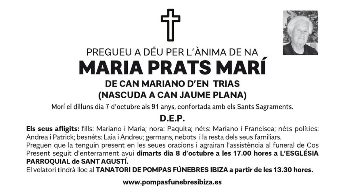 Esquela María Prats Marí - Diario de Ibiza